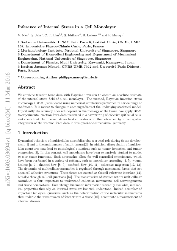 (PDF) Inference of Internal Stress in a Cell Monolayer | Shreyansh Jain ...
