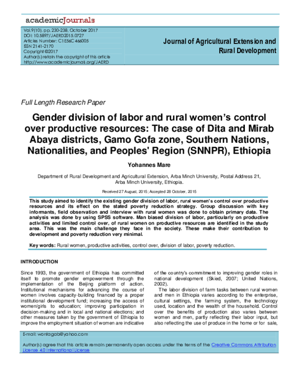(PDF) Gender division of labor and rural womens control over productive ...