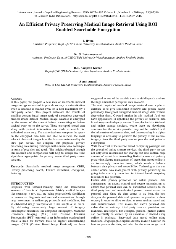 (PDF) An Efficient Privacy Preserving Medical Image Retrieval Using ROI Enabled Searchable ...