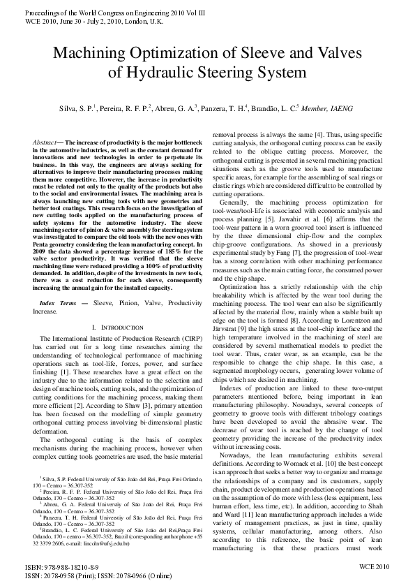 (PDF) Machining Optimization of Sleeve and Valves of Hydraulic Steering ...