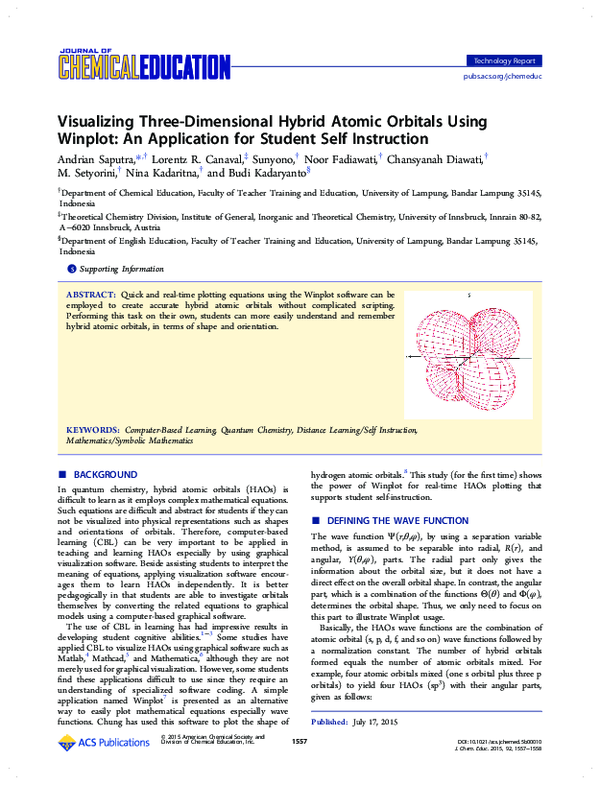 Pdf Visualizing Three Dimensional Hybrid Atomic Orbitals Using Winplot An Application For