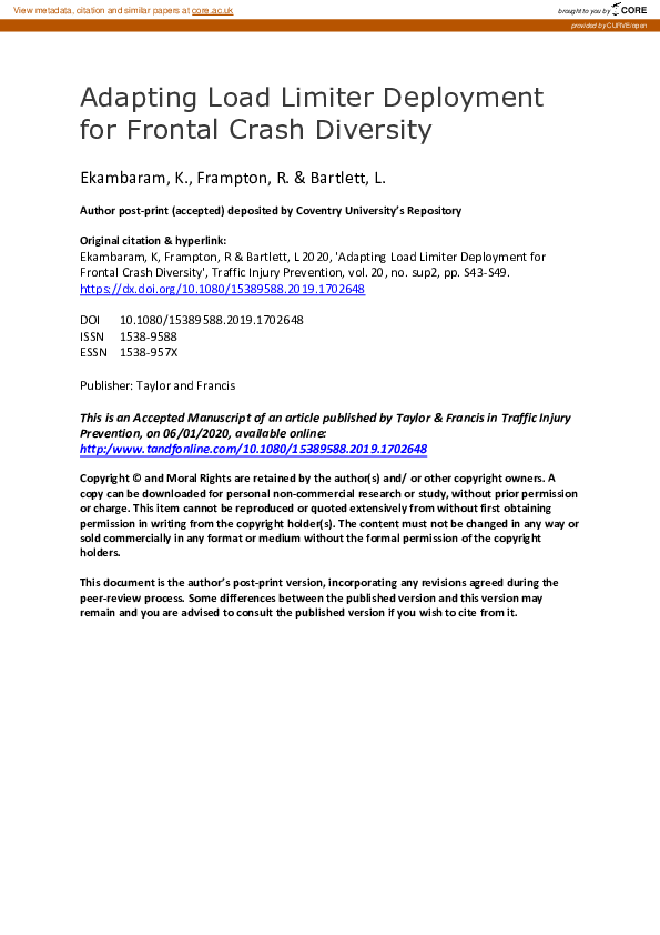 (PDF) Adapting load limiter deployment for frontal crash diversity