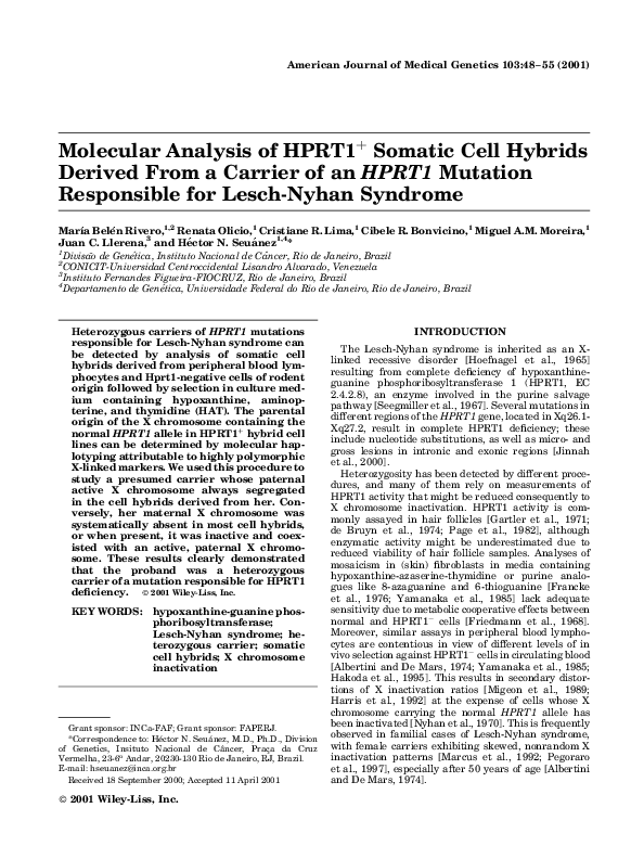 (PDF) Molecular analysis of HPRT1+ somatic cell hybrids derived from a ...