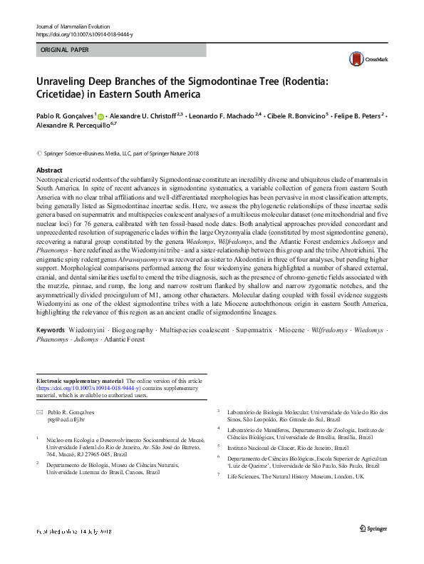 (PDF) Unraveling Deep Branches of the Sigmodontinae Tree (Rodentia ...