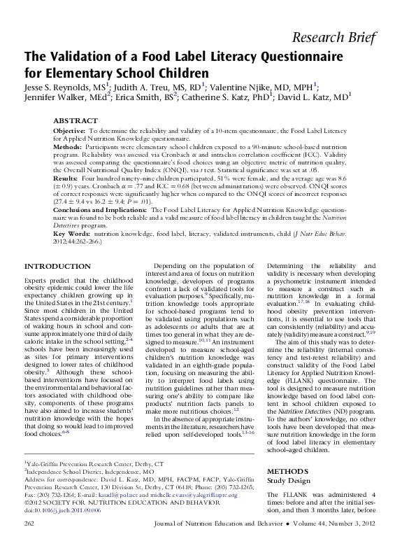(PDF) The Validation of a Food Label Literacy Questionnaire for ...