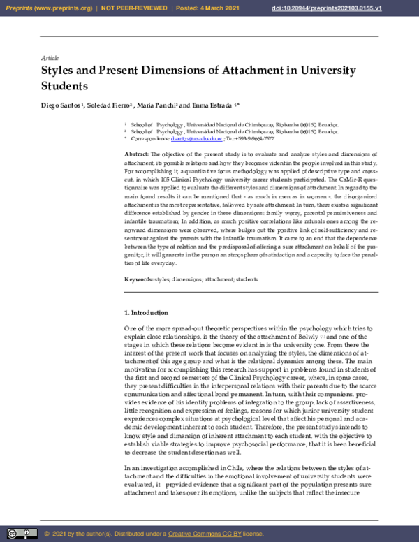 (PDF) Styles and Present Dimensions of Attachment in University Students