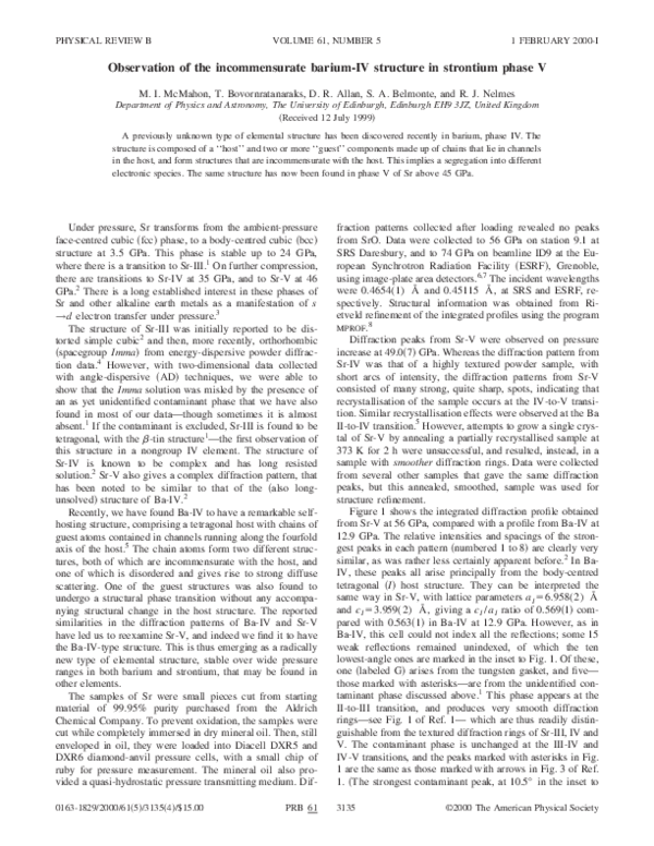Pdf Observation Of The Incommensurate Barium Iv Structure In Strontium Phase V