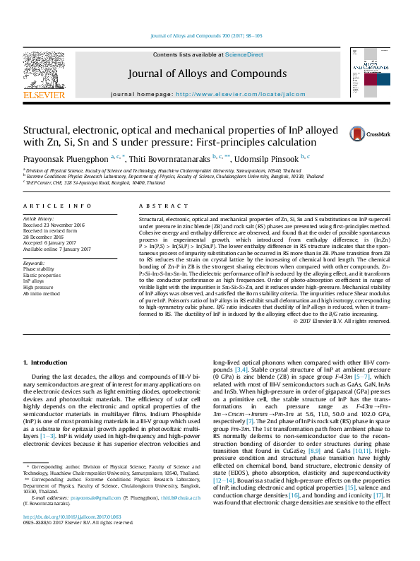 (PDF) Structural, electronic, optical and mechanical properties of InP alloyed with Zn, Si, Sn ...