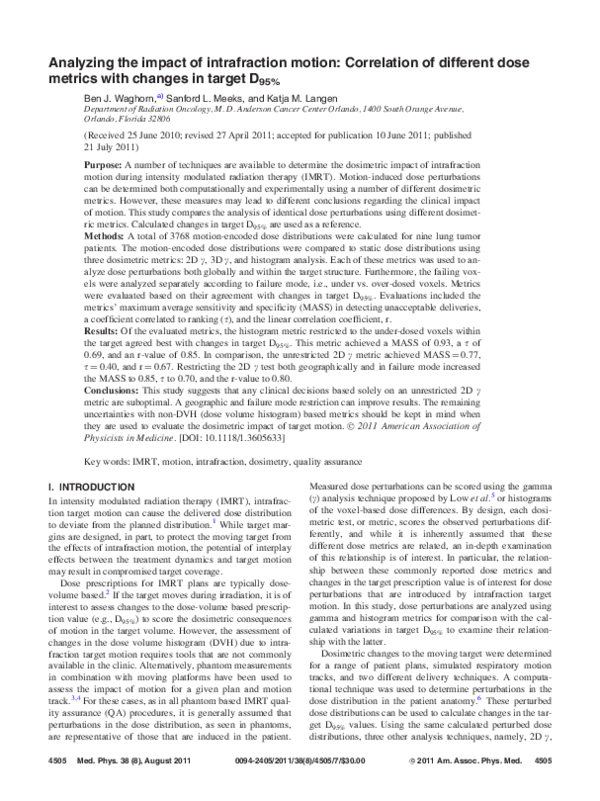 (PDF) Analyzing the impact of intrafraction motion: Correlation of ...