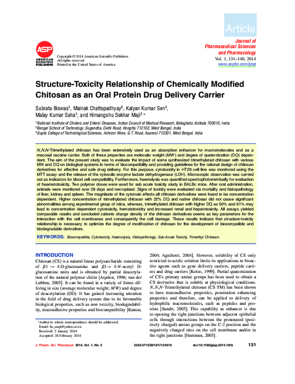 (PDF) Structure-Toxicity Relationship of Chemically Modified Chitosan as an Oral Protein Drug ...