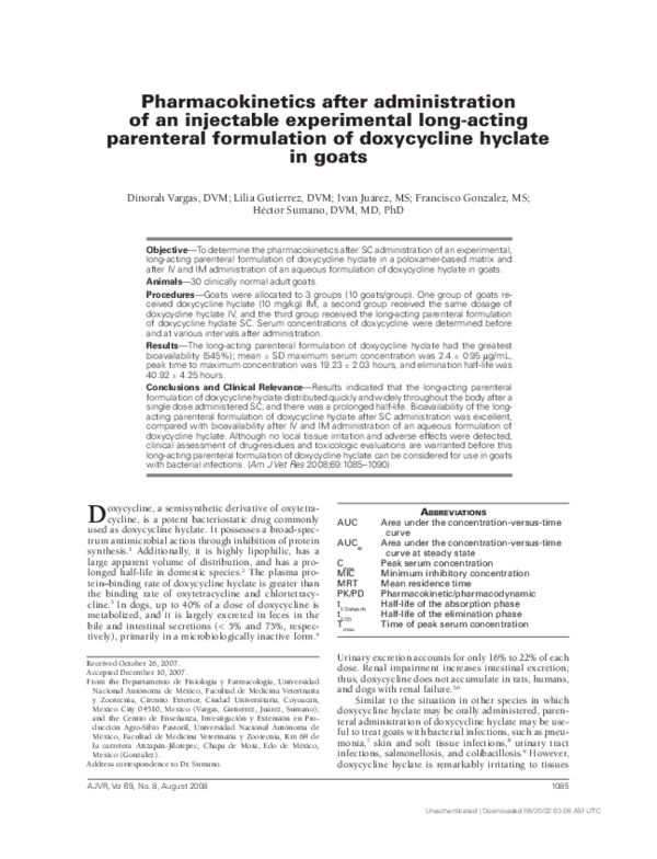 (PDF) Pharmacokinetics after administration of an injectable ...