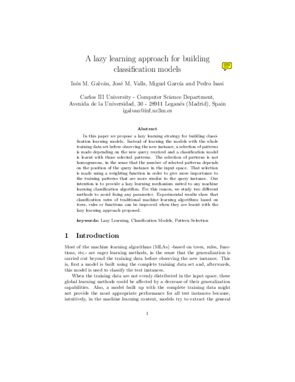 (PDF) A lazy learning approach for building classification models | Inés Galván - Academia.edu