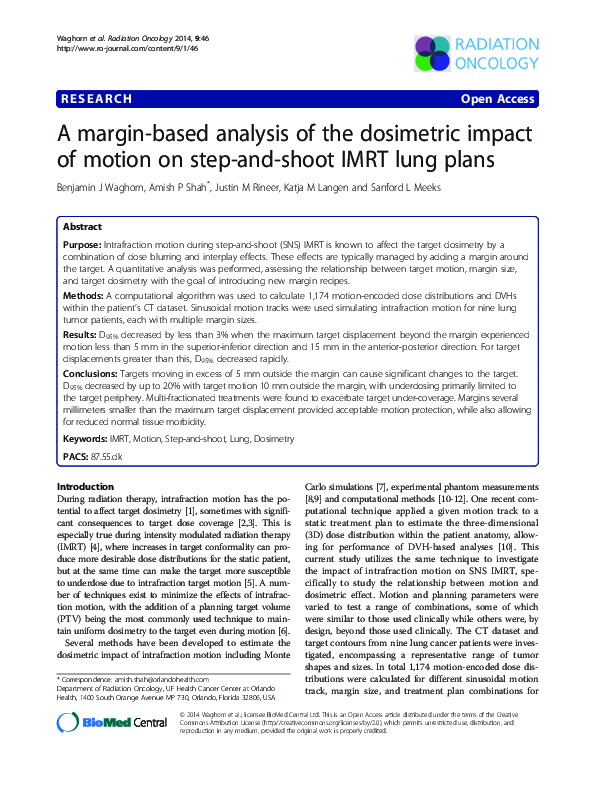 (PDF) A margin-based analysis of the dosimetric impact of motion on step-and-shoot IMRT lung plans