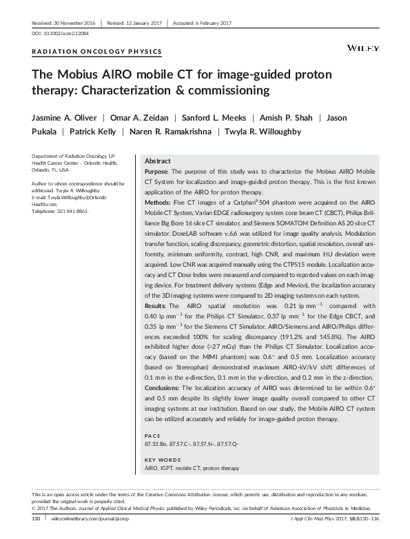 (PDF) The Mobius AIRO mobile CT for image-guided proton therapy ...