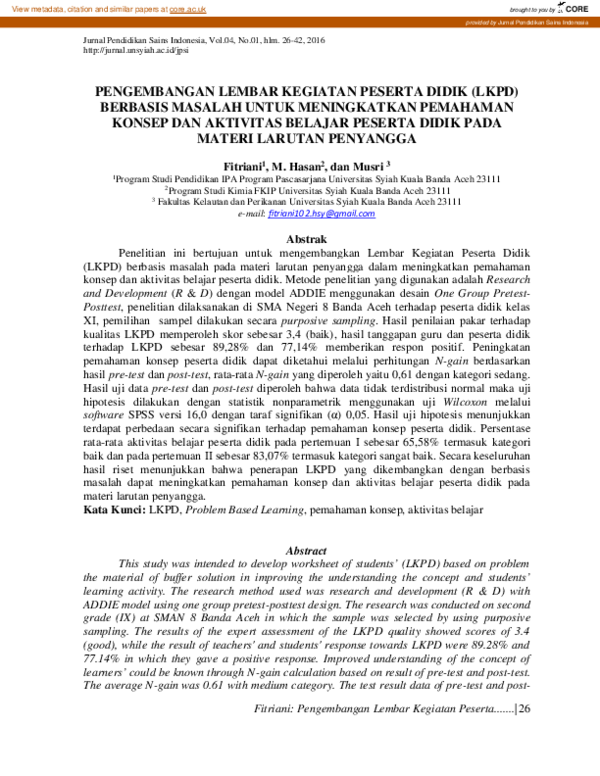 (PDF) Pengembangan Lembar Kegiatan Peserta Didik (LKPD) Berbasis Masalah Untuk Meningkatkan ...