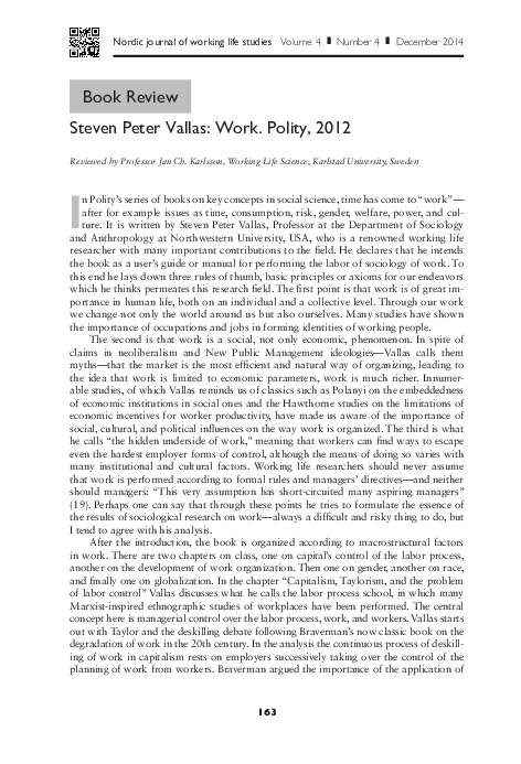 (PDF) Steven Peter Vallas: Work. Polity, 2012