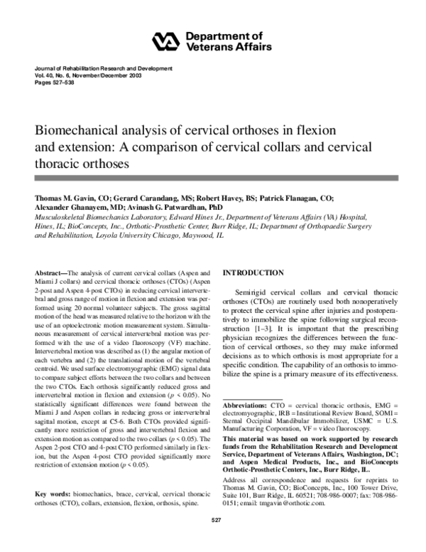 (PDF) Biomechanical analysis of cervical orthoses in flexion and extension: A comparison of ...