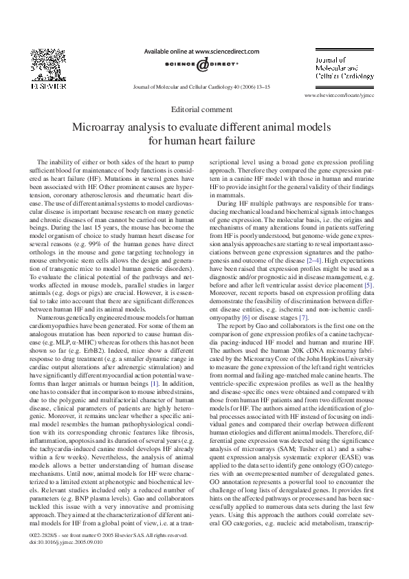 (PDF) Microarray analysis to evaluate different animal models for human heart failure