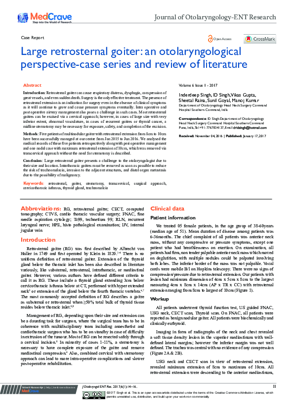 (PDF) Large Retrosternal Goiter: An Otolaryngological Perspective-Case ...