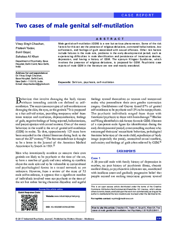 (PDF) Two cases of male genital self-mutilation