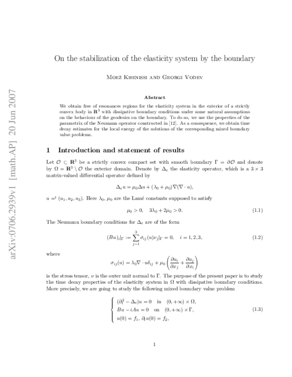 (PDF) Stabilizing Elasticity with Boundary Conditions