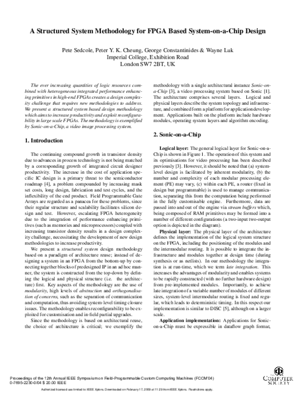 Pdf A Structured System Methodology For Fpga Based System On A Chip