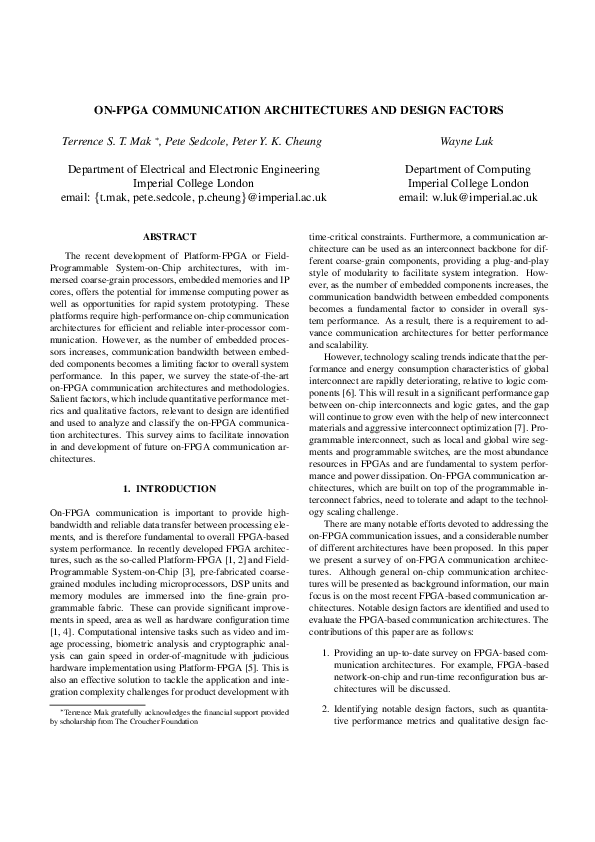 Pdf On Fpga Communication Architectures And Design Factors