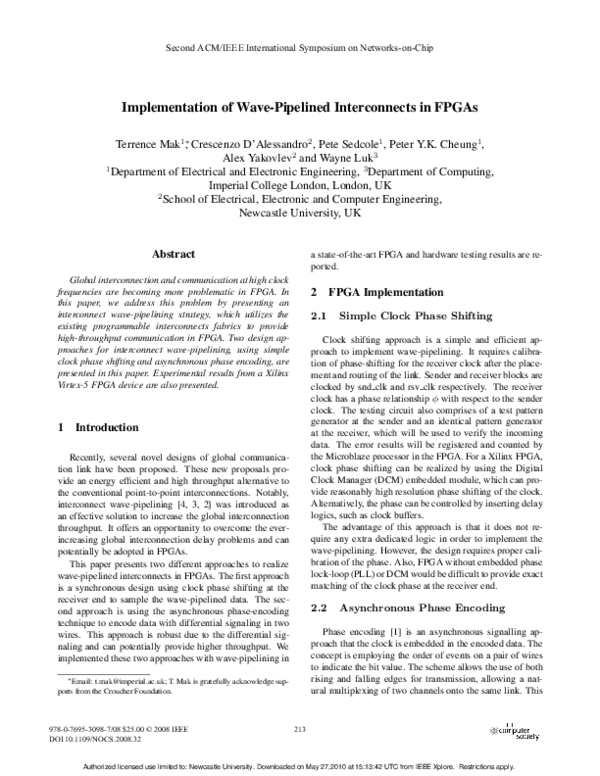 (PDF) Implementation of Wave-Pipelined Interconnects in FPGAs