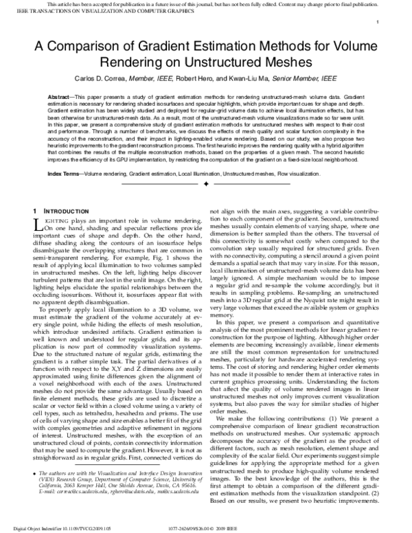 Pdf 1a Comparison Of Gradient Estimation Methods For Volume Rendering On Unstructured Meshes