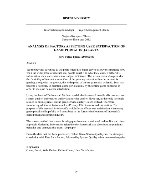 Pdf Analysis Of Factors Affecting User Satisfaction Of Game Portal In