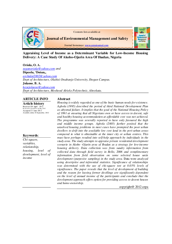 (PDF) Appraising Level of Income as a Determinant Variable for Low ...