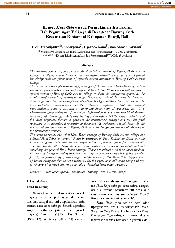(PDF) Konsep Hulu-Teben pada Permukiman Tradisional Bali Pegunungan/Bali Aga di Desa Adat Bayung ...