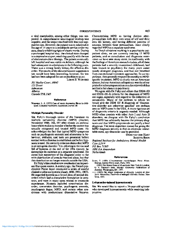 (PDF) Multiple Personality Disorder