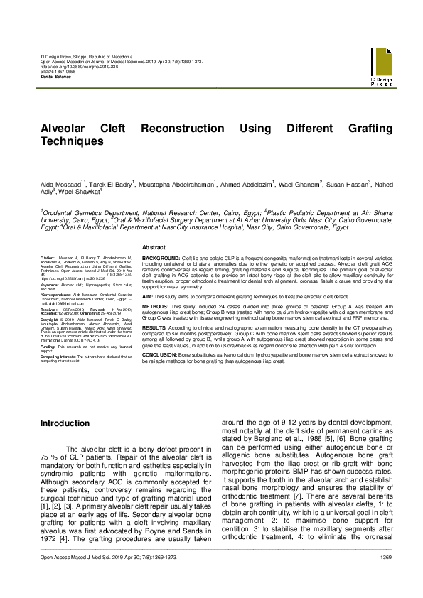 (PDF) Alveolar Cleft Reconstruction Using Different Grafting Techniques
