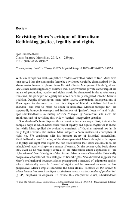 (PDF) Revisiting Marx’s critique of liberalism: Rethinking justice ...