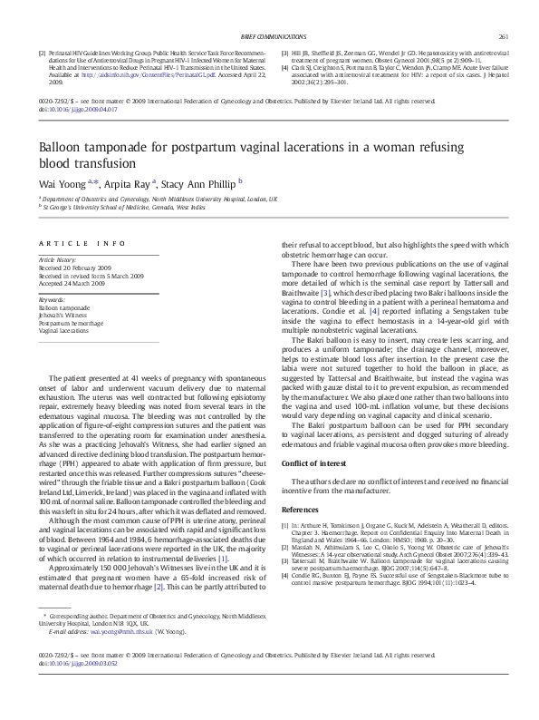 (PDF) Balloon tamponade for postpartum vaginal lacerations in a woman ...