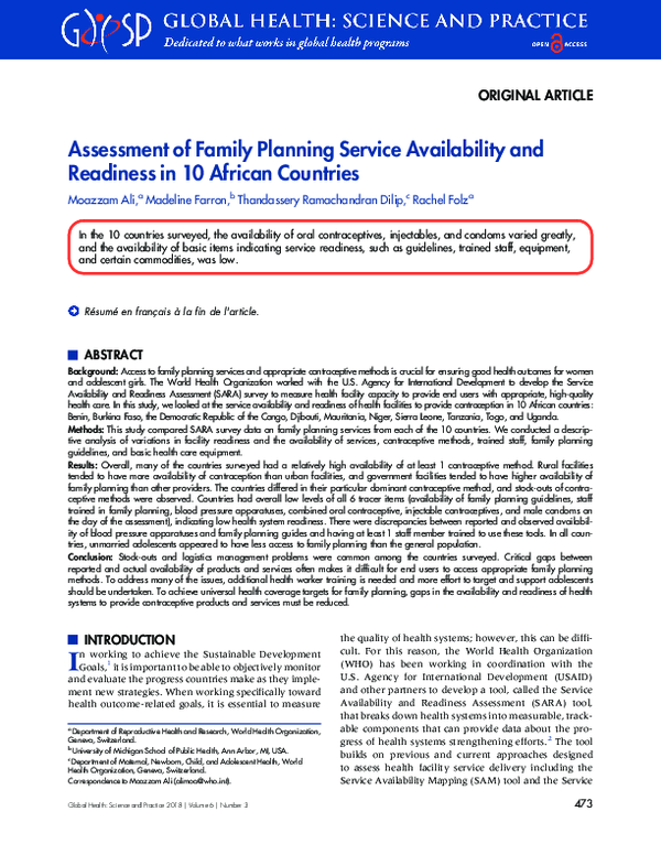 (PDF) Assessment of Family Planning Service Availability and Readiness ...