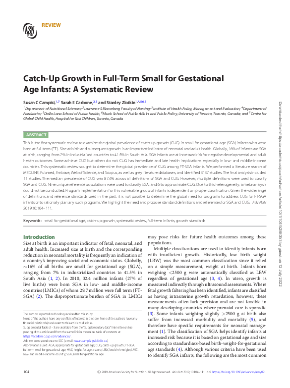 (PDF) Catch-Up Growth in Full-Term Small for Gestational Age Infants: A ...