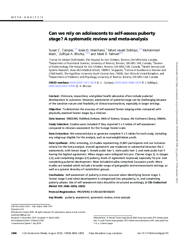 Pdf Can We Rely On Adolescents To Self Assess Puberty Stage A
