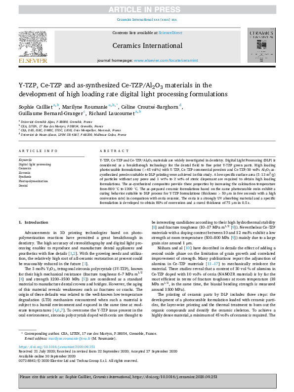 (PDF) Y-TZP, Ce-TZP and as-synthesized Ce-TZP/Al2O3 materials in the ...