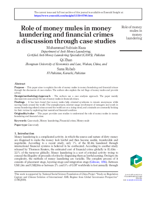 (PDF) Role of money mules in money laundering and financial crimes a ...
