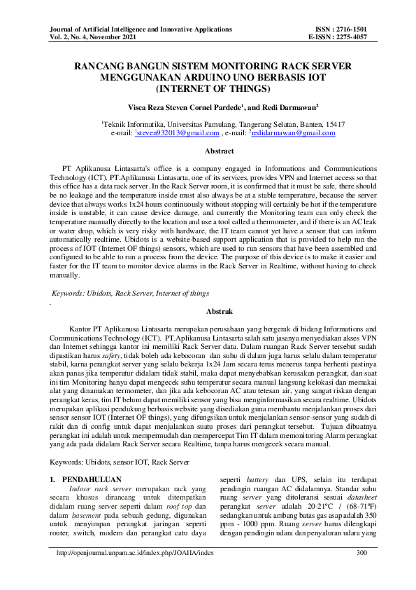 (PDF) Rancang Bangun Sistem Monitoring Rack Server Menggunakan Arduino Uno Berbasis IOT ...