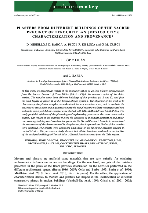 (PDF) Plasters from Different Buildings of the Sacred Precinct of ...