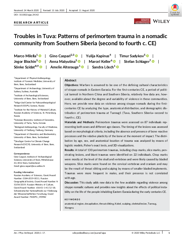 (PDF) Perimortem Trauma in Early Steppe Nomads