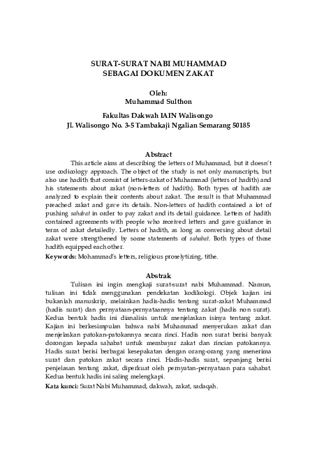(PDF) Surat-Surat Nabi Muhammad Sebagai Dokumen Zakat