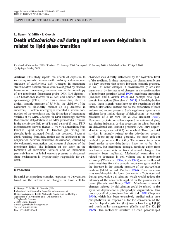 (PDF) Death of Escherichia coli during rapid and severe dehydration is ...