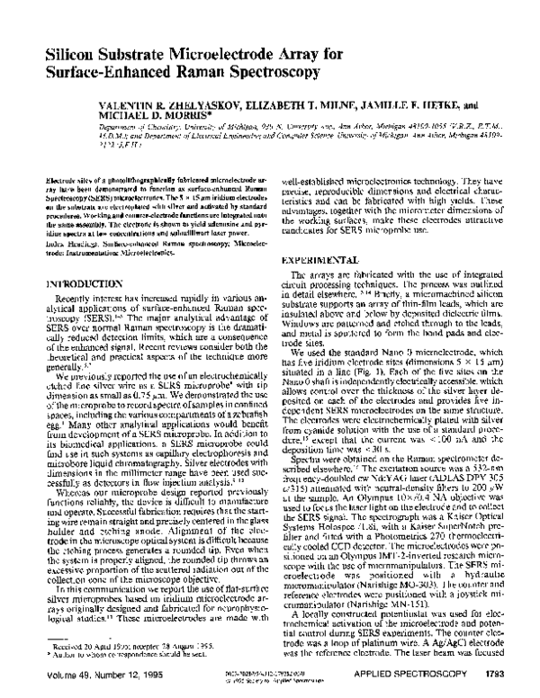 (PDF) Silicon Substrate Microelectrode Array for Surface-Enhanced Raman ...