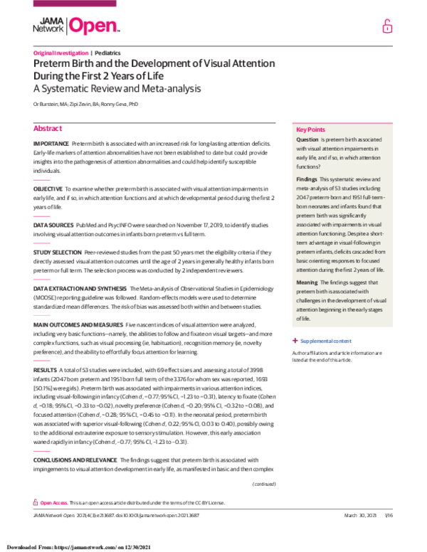 (PDF) Preterm Birth and the Development of Visual Attention During the ...