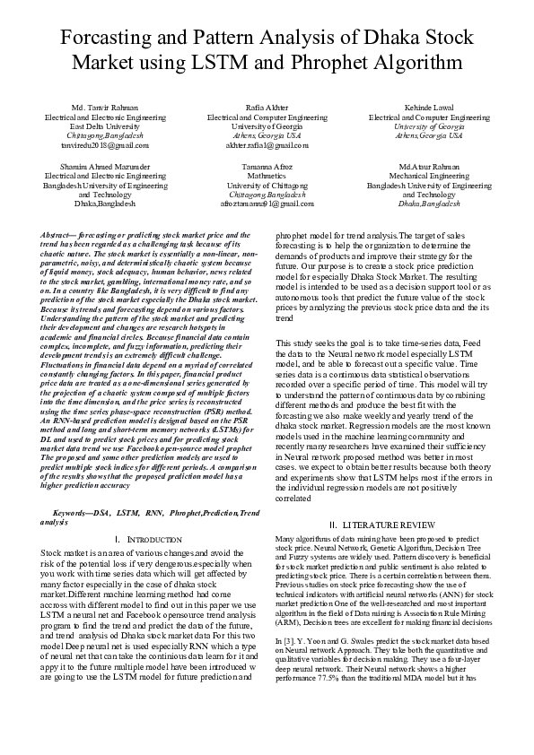 (PDF) Forcasting and Pattern Analysis of Dhaka Stock Market using LSTM ...