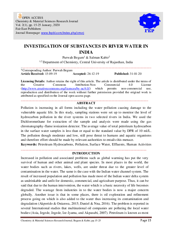 (PDF) Investigation of Substances in River Water in India